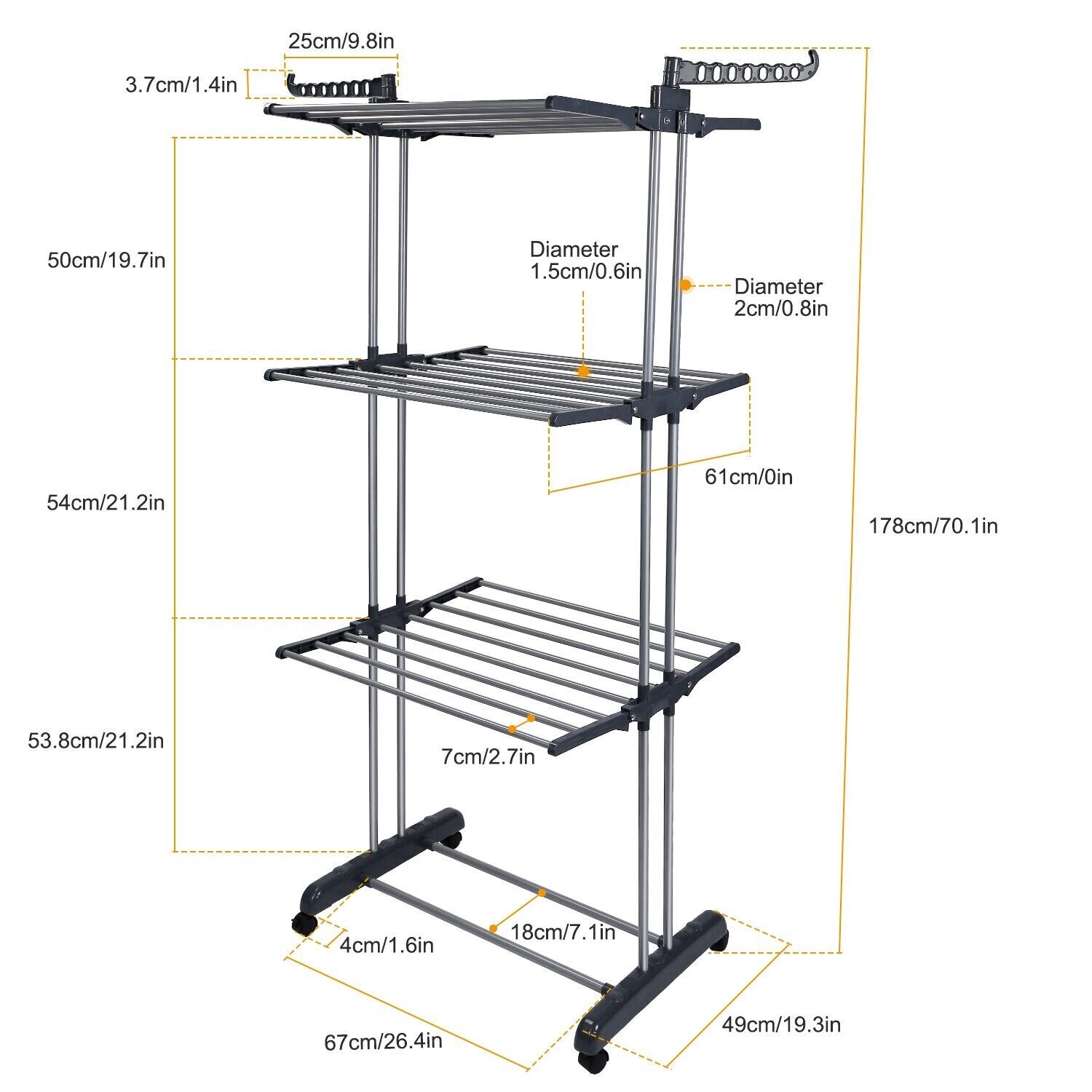Clothes Drying Rack 3 Tier Laundry Rolling Dryer Hanger Stand Folding ...