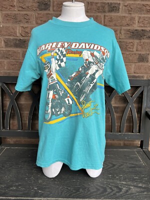 Vintage 1989 Harley Davidson Scott Parker Racing Promo T-Shirt Size M ...