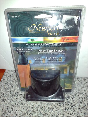 Light Post Top Mount w/Black Cast Alumin. Base for 3" Fixture Base ...