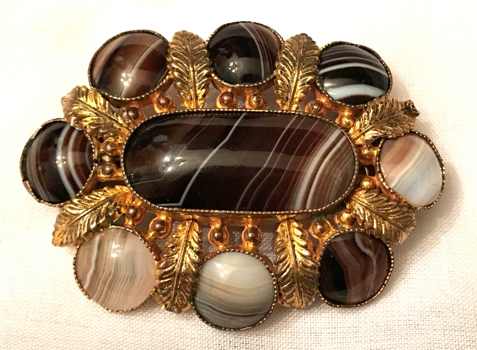 Antique Victorian Scottish Banded Agate Gold Gilt Brooch Pin 19th ...