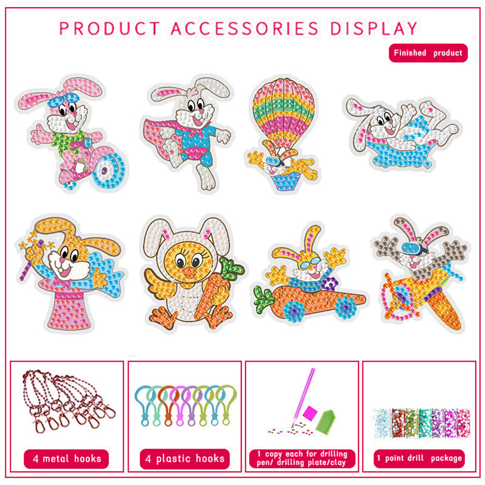 8/15PCS Diamond Painting Keychain Duck Double Sided Cute Colorful for ...