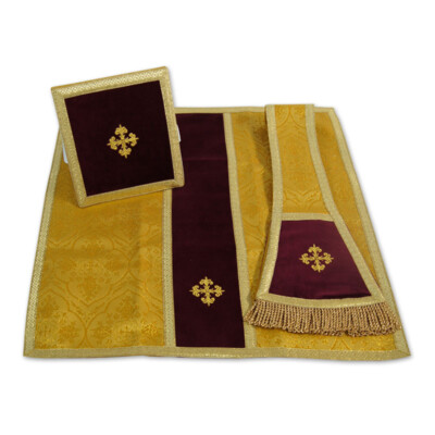 Maniple, Burse and Chalice Veil set, Golden Brocade with embroidery | eBay