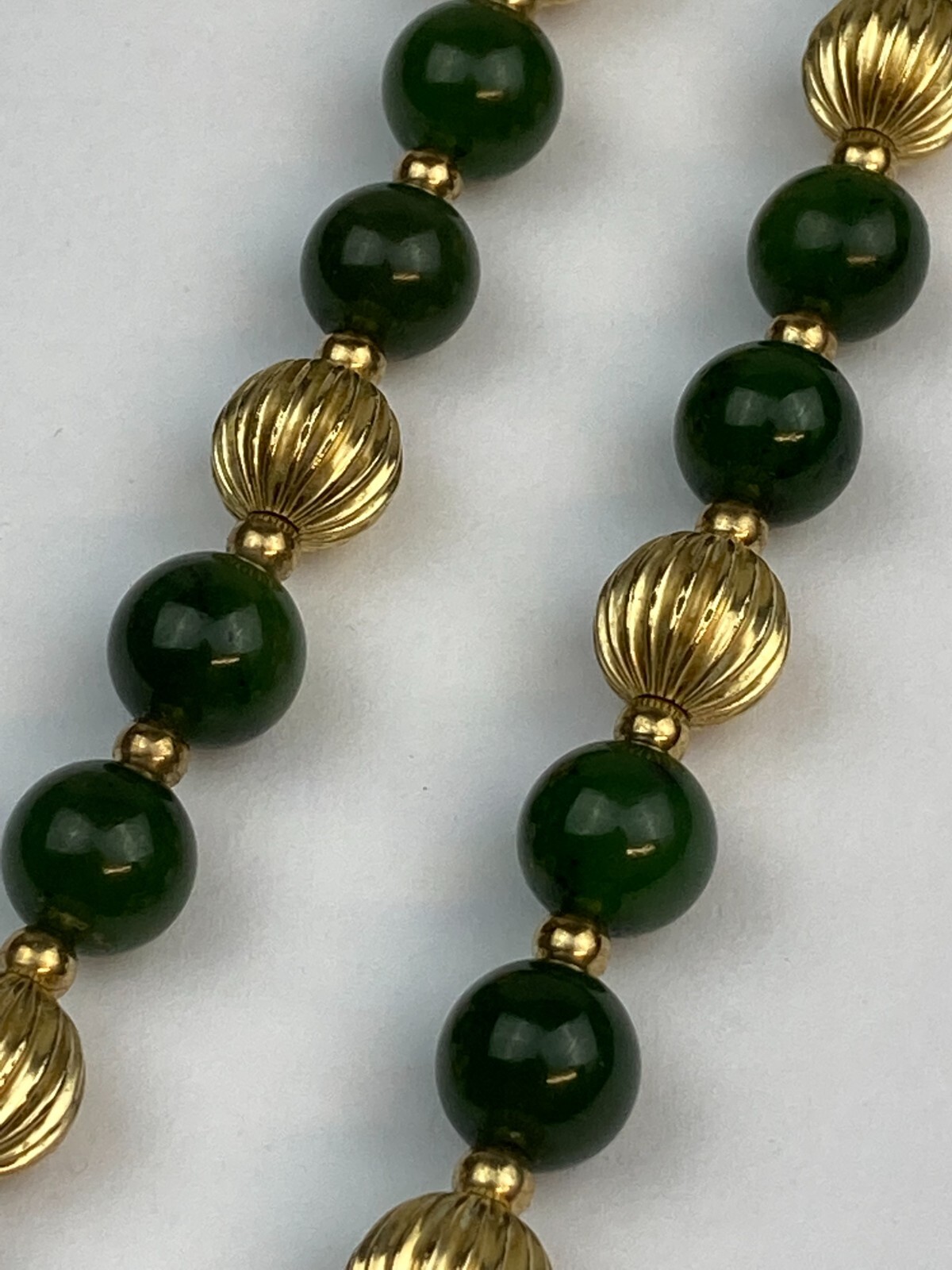 Jade Nephrite Bead Necklace 14" 1/20 12ct Gold Clasp & Gold ...