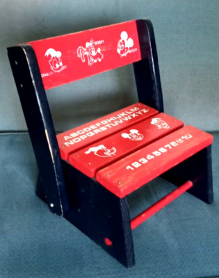 Walt Disney Childs Doll Wood Folding Stool Chair Mickey Mouse Donald ...