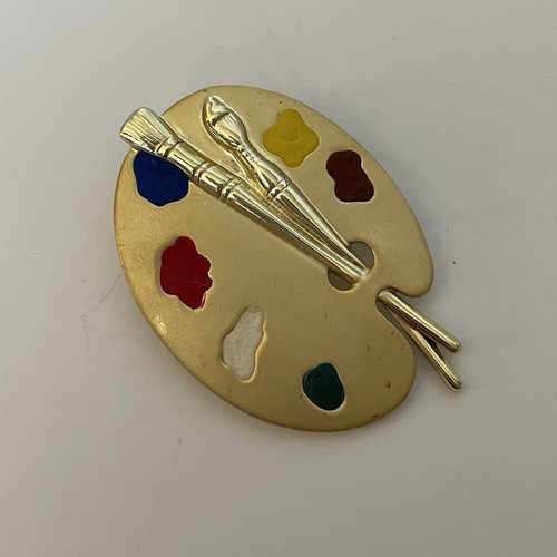 Vintage Gold Tone Artist's Palette Brooch Pin Signed AJC Paint Brush ...