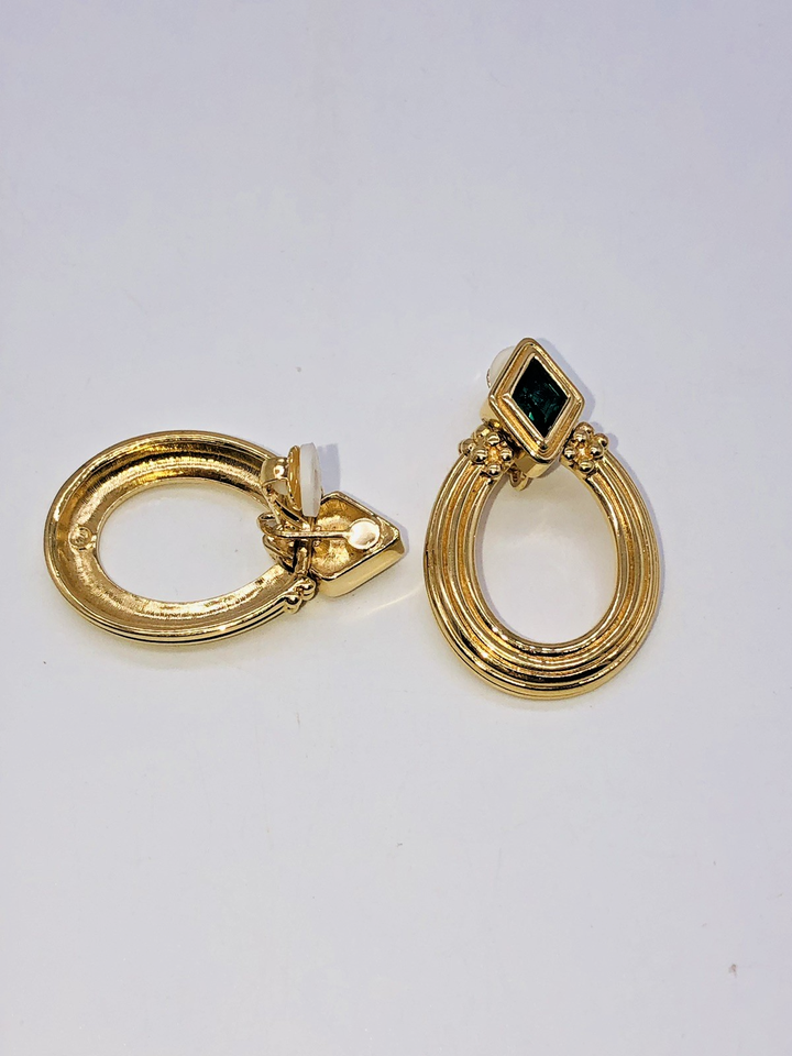 Vintage Swarovski Gold Tone Emerald Green Crystal Door Knocker Clip On ...