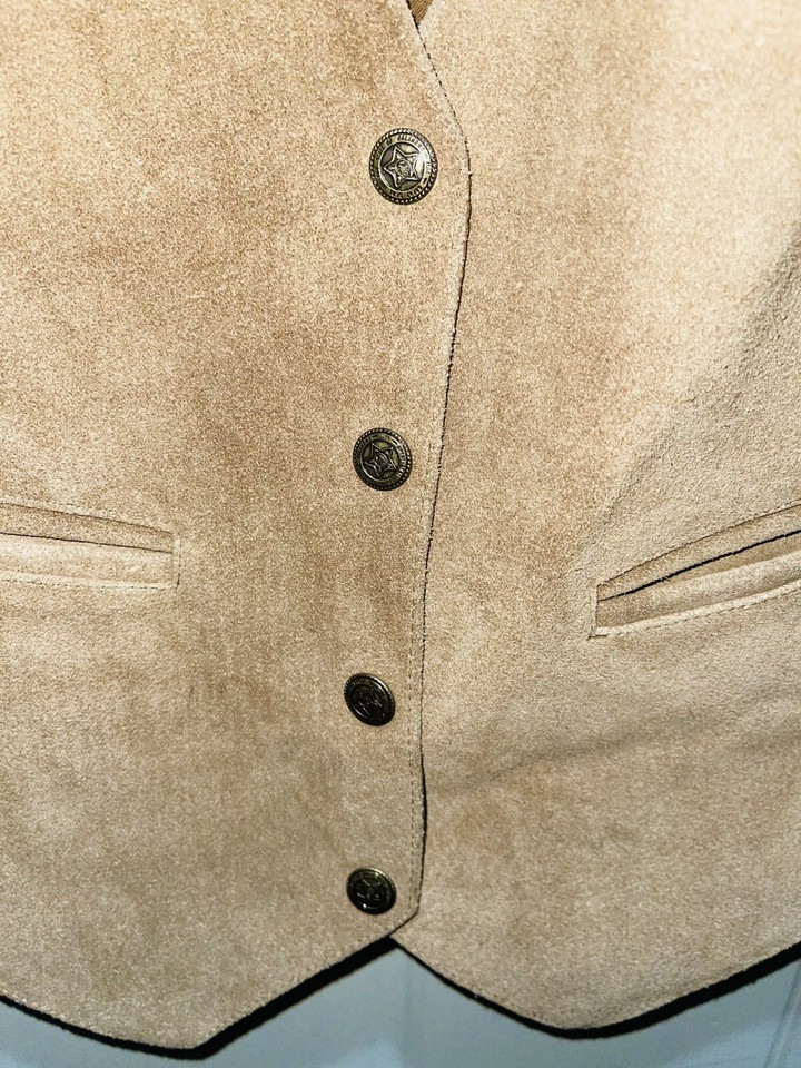 VTG AGAPO Brown and Beige Suede LEATHER Vest Snaps Size L | eBay