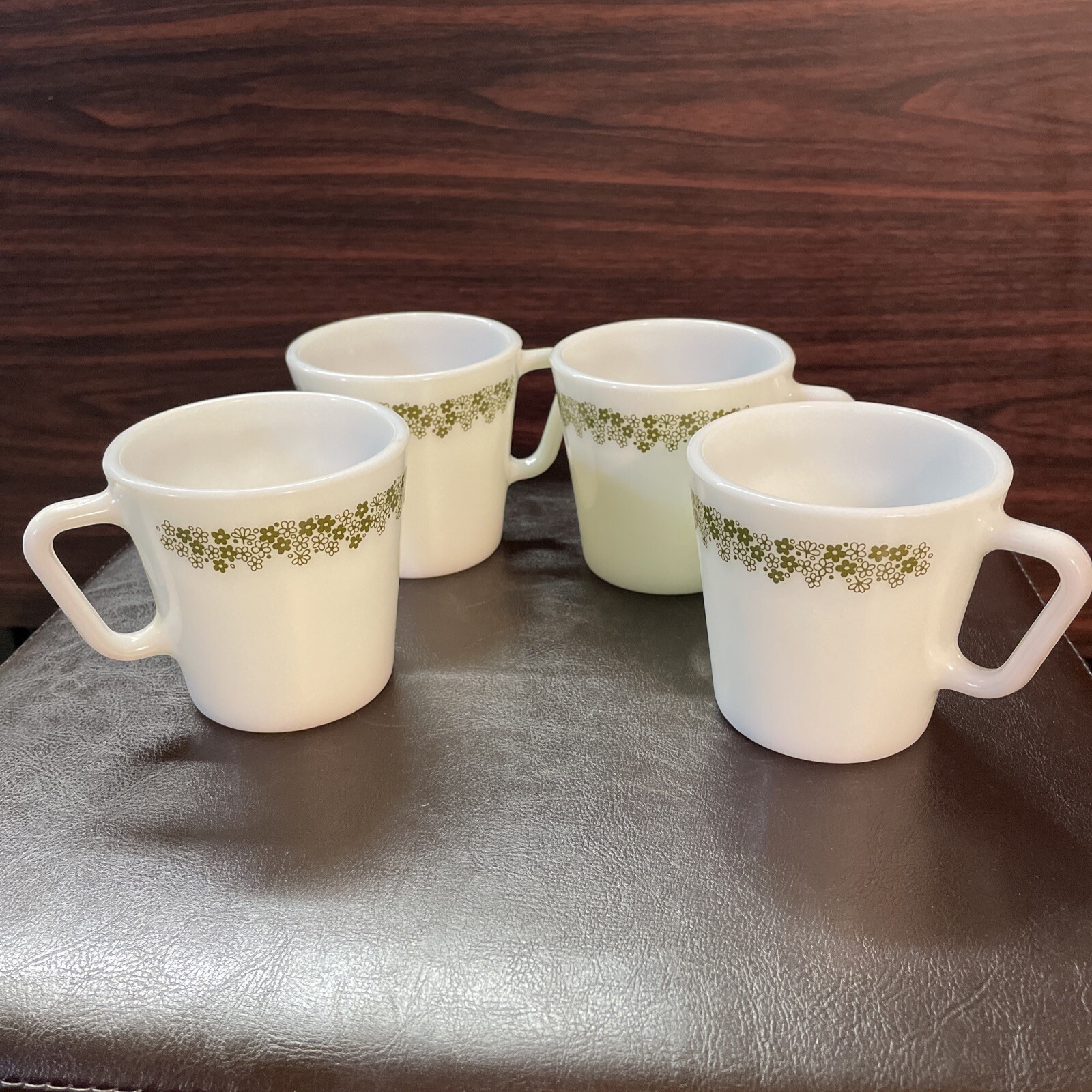 4 Vintage Pyrex Mugs Spring Blossom Crazy Daisy Green Glass | eBay