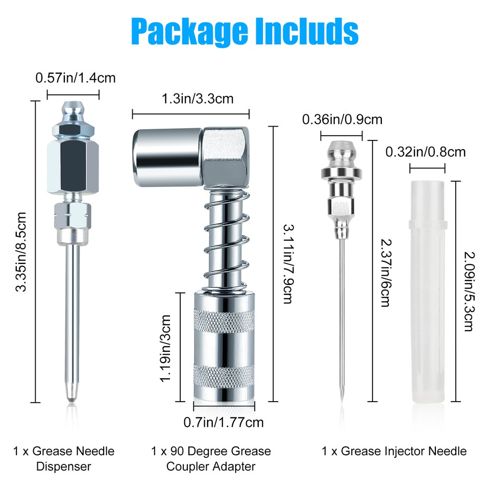 90 Degree Grease Gun Coupler & Needle Dispenser & Injection Needle Tips ...
