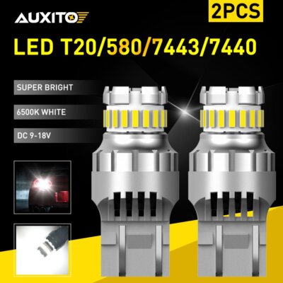 2X AUXITO W21/5w 580 T20 Super White DRL 7443 582 Bulbs 12V LED Reverse ...
