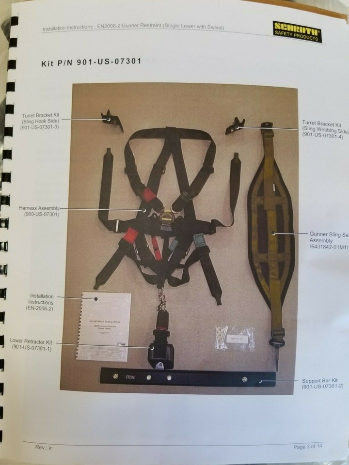 Humvee HMMWV Turret Sling Support Kit Gunner Restraint Single Lower ...