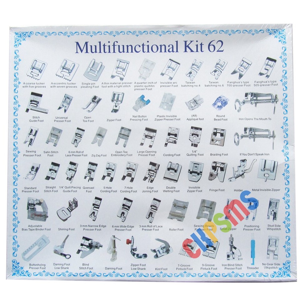 62 PCS Presser Feet fits Singer,Brother,Janome,Elna, Kenmore,low shank ...