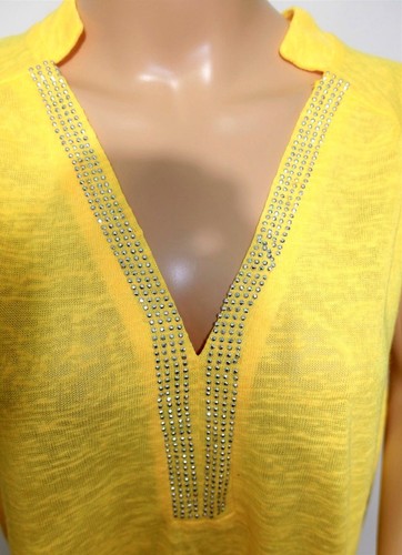 Chances R Women Plus Size 2x 3x Hi Lo Burnout Yellow Beaded Swing Top ...