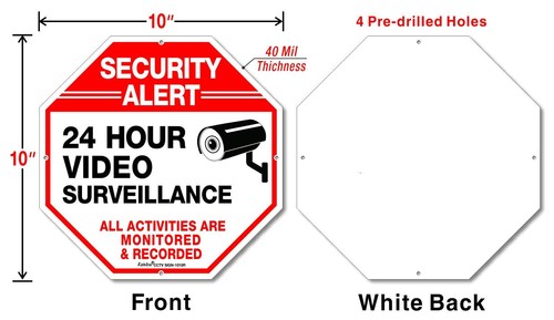 (4 Pack) "Security Alert, 24 Hour Video Surveillance, All Activities ...
