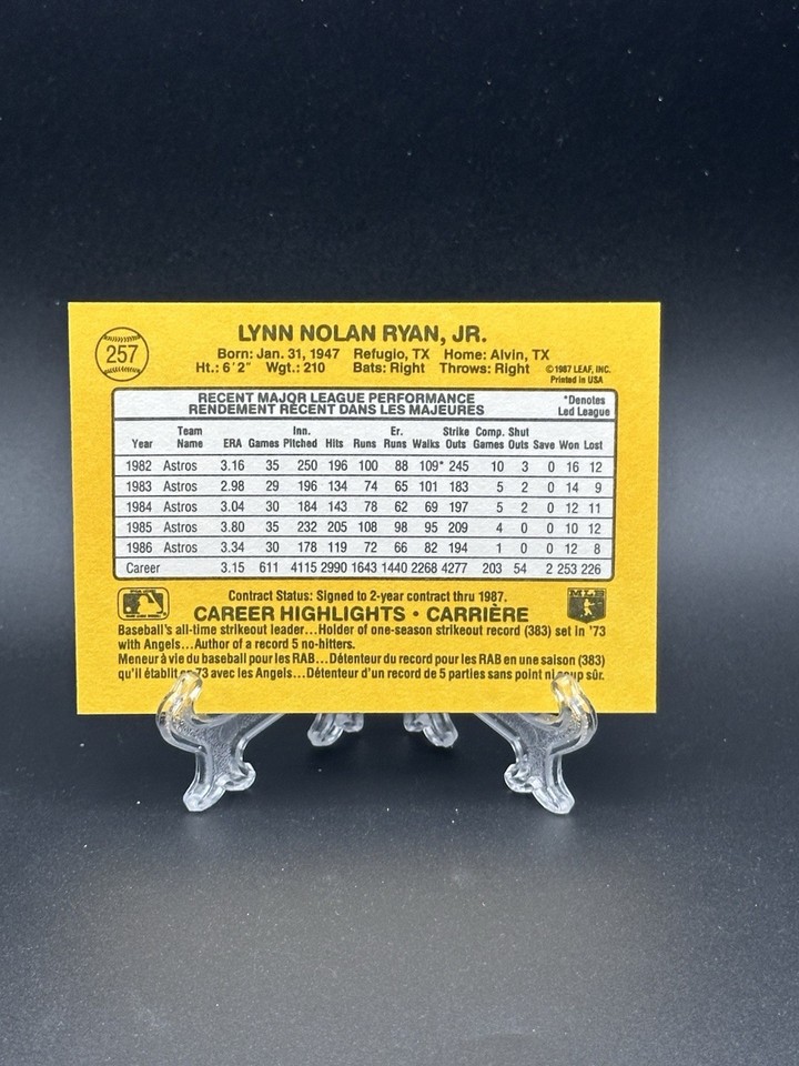 Nolan Ryan #257 1987 Leaf Base Houston Astros HOF | eBay