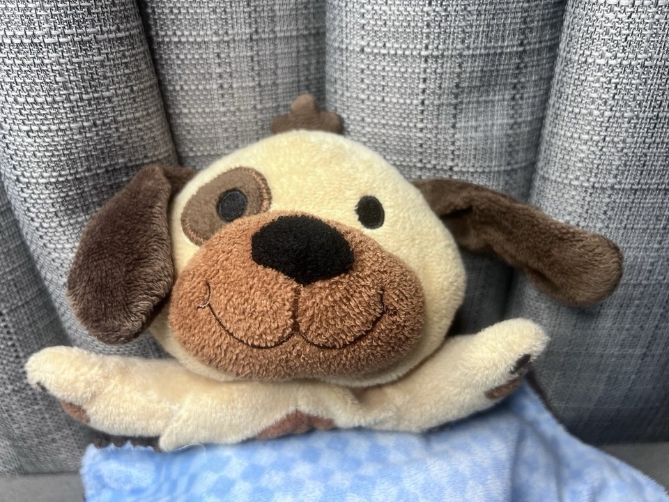 Checkered Puppy Dog Lovey Security Blanket Stuffed Animal Head Feet ...