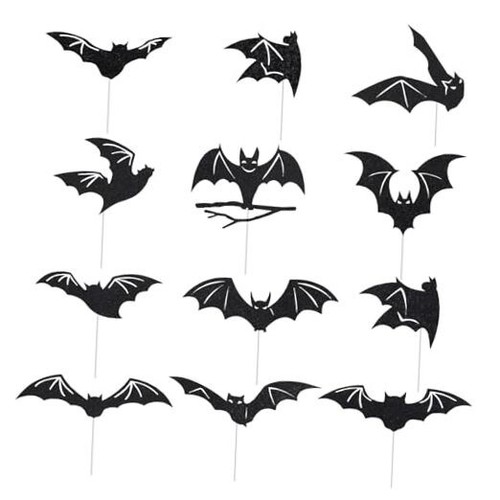 24pcs Halloween Bat Cake Toppers, Glitter Bat Cupcake Toppers Funny ...
