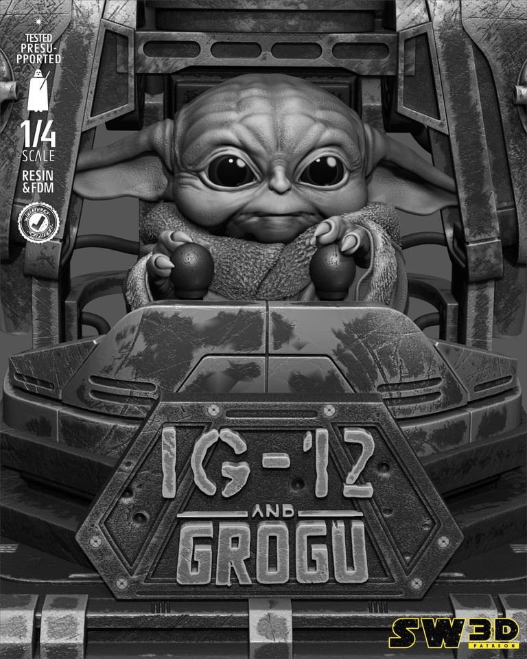 IG12 & Grogu - Star Wars (Bust) - 1/4 Scale 3D Print Model Kit ...