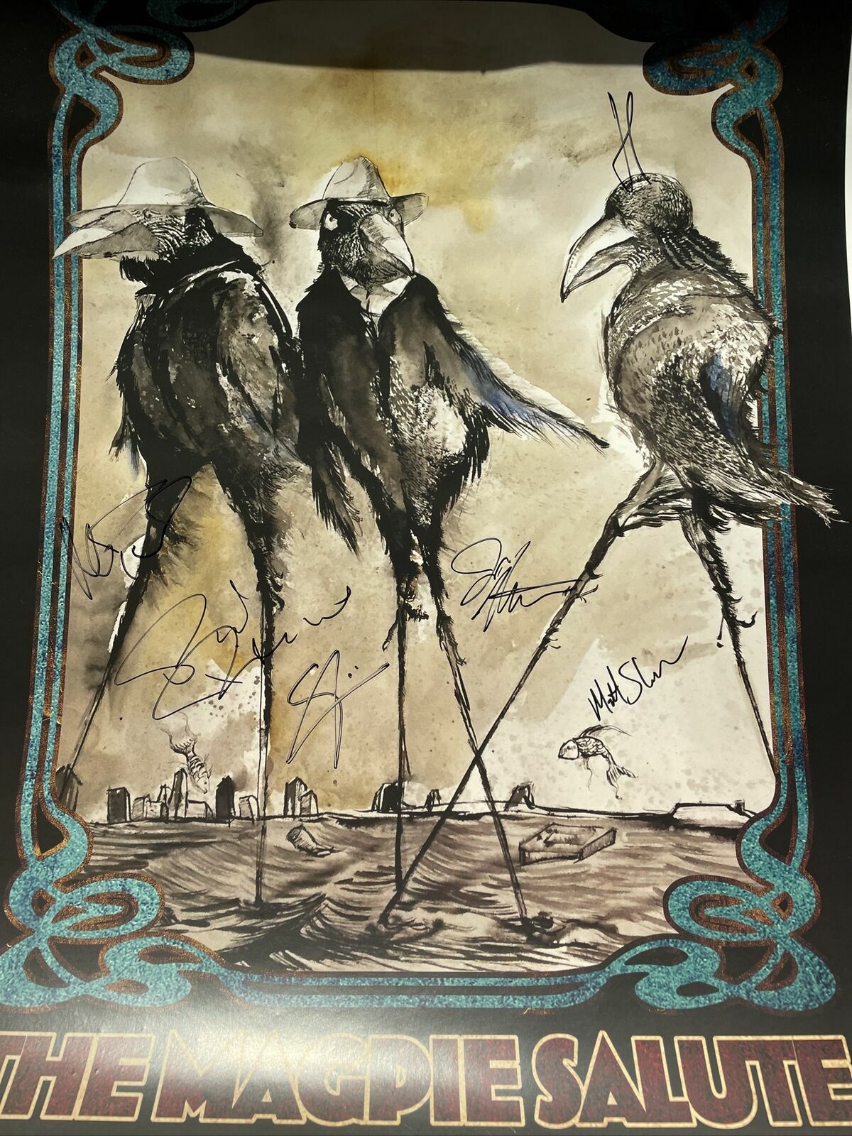 MAGPIE SALUTE AUTOGRAPHED / SIGNED TOUR CONCERT POSTER LITHOGRAPH BLACK ...