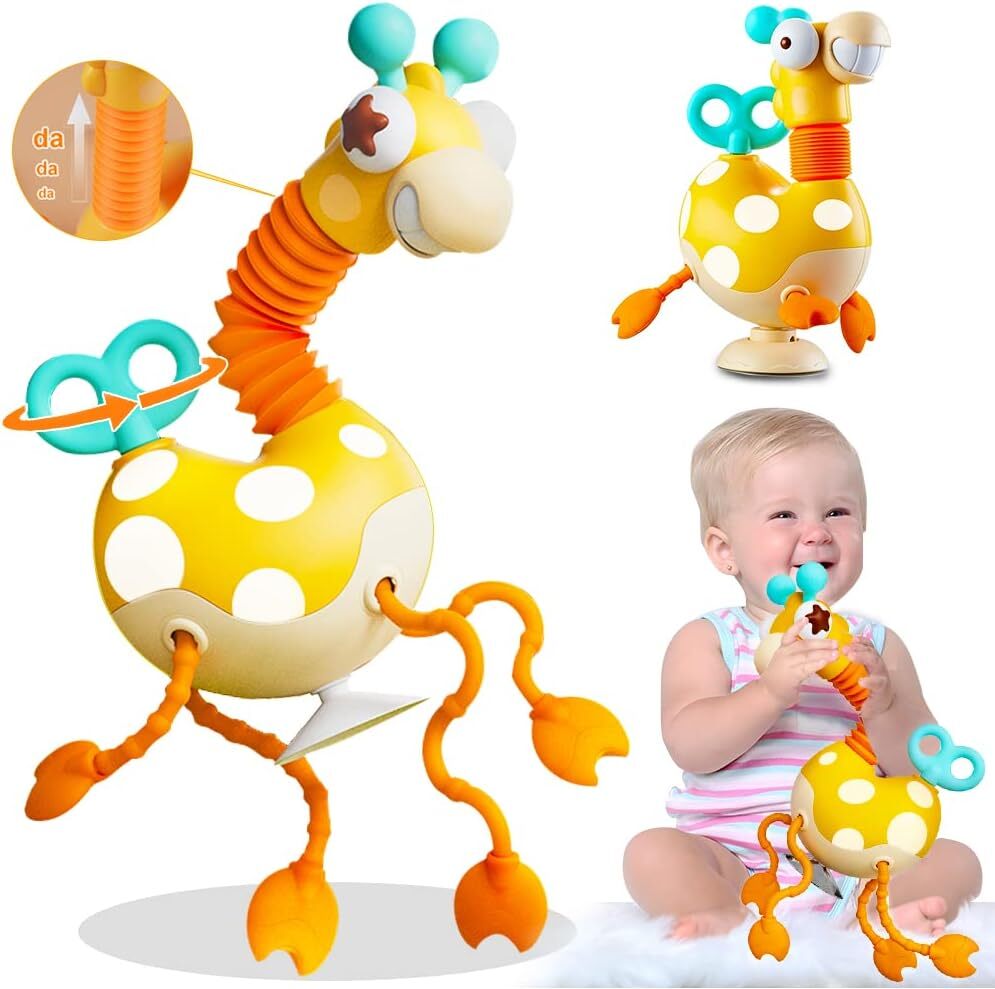 Baby Silicone Montessori Toy Pull String Activity Giraffe Toy with ...