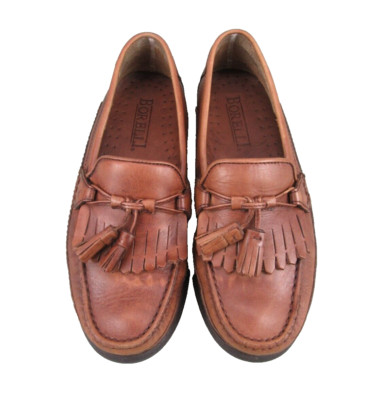 Borelli Chase Mens Loafers 7 M Brown Leather Slip On Tassel Dress Shoes ...