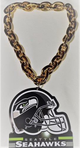 Seattle Seahawks NFL Licensed Metal Helmet Sign and BIG GOLD Fanchain ...