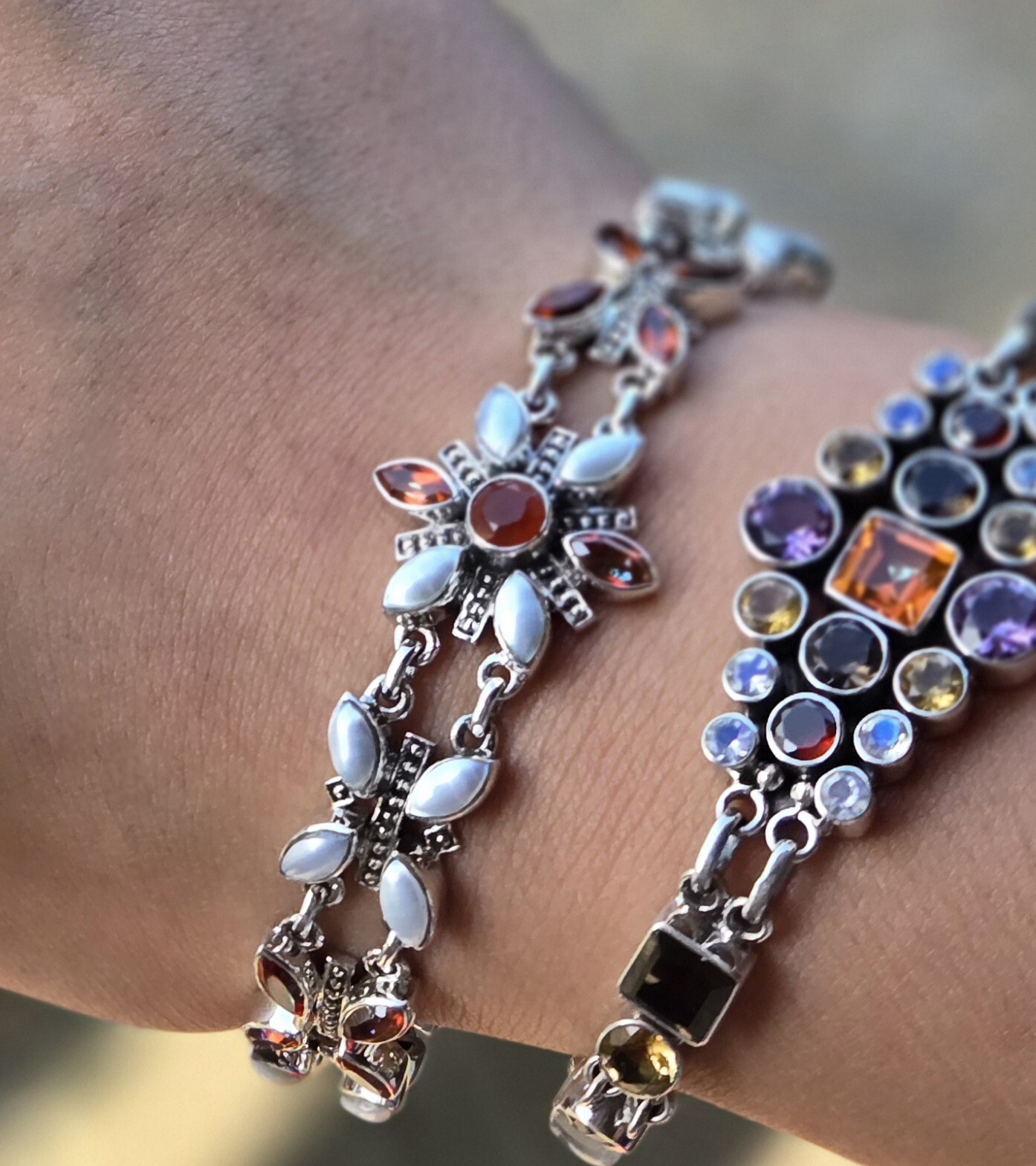 NICKY BUTLER 925 Sterling Silver Honey Topaz Carnelian Pearl Bracelet ...