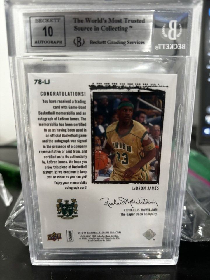 2013-14 LEBRON JAMES UD EXQUISITE AUTO RC TRIBUTE GAME USED PATCH /35 ...