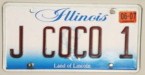 LICENSE PLATE VANITY 2006 2007 COCO HOT CHOCOLATE COCOA J 1 ILLINOIS ...