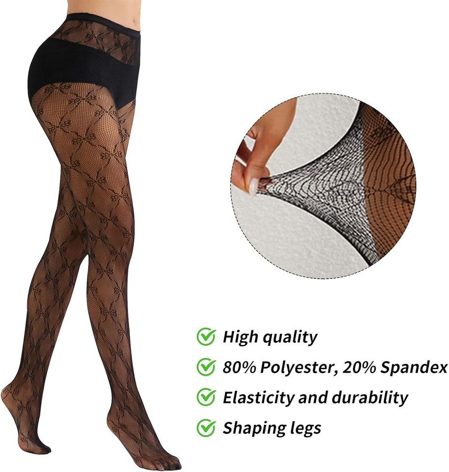 3 Pairs Patterned Fishnet Stockings High Waist Black Fishnet Tights (Size:M) | eBay