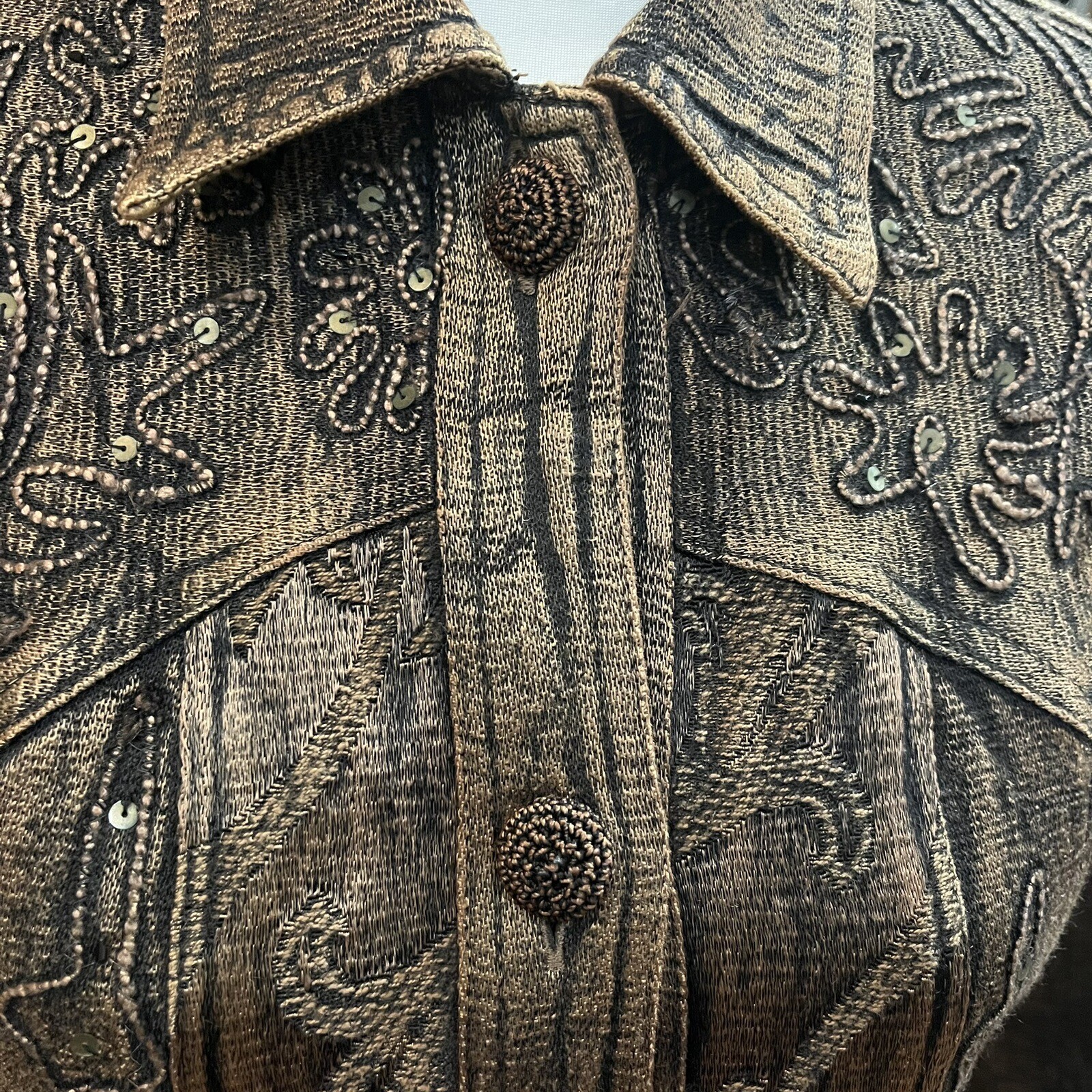 Vintage Flashback Embroidered Coated Jacket Lace Hem … - Gem