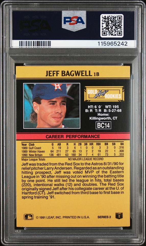 1991 LEAF GOLD ROOKIES #BC14 JEFF BAGWELL ROOKIE RC PSA 9 | eBay