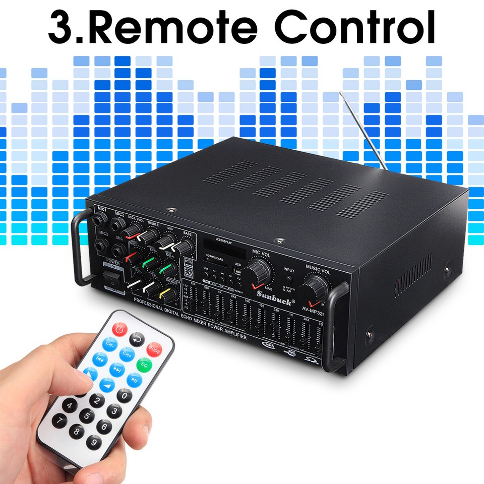 2000W 2 Channel bluetooth DC12V Power Amplifier Audio Stereo Amp Home ...