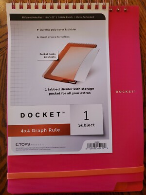 TOPS DOCKET FINE QUALITY GRAPH PAPER QUAD GRID 4x4 SQ NOTEBOOK 8.5 x 11 ...