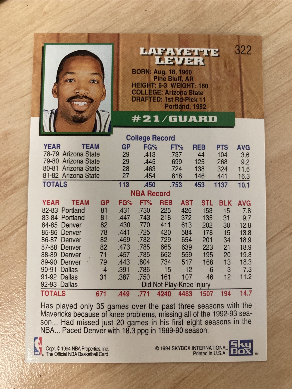 Fat Lever 5th Anniversary Hoops 1993/94 Basketball NBA Card #322 | eBay ...