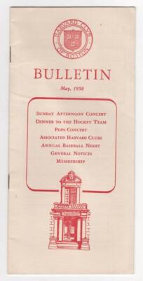 HARVARD CLUB of BOSTON ~ 1958 Bulletin Brochure of Events | eBay