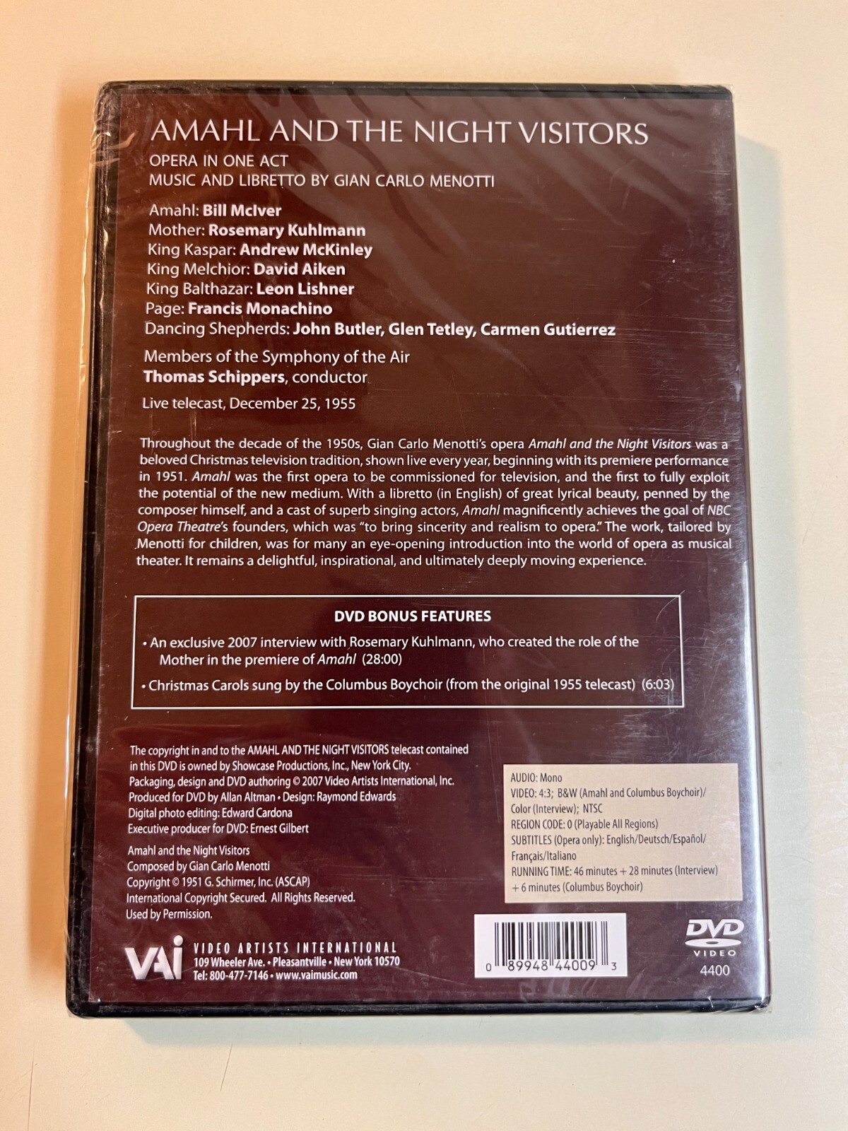 Amahl and the Night Visitors DVD 1955 Opera Gian Carlo Menotti + Bonus ...