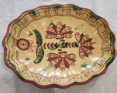 Vintage Lester Breininger Redware Bowl, 12" L, 9.5" W, 2" D, with ...