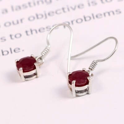 Natural Ruby Earrings Hook Tiny Dangle 925 Sterling Silver Dainty Gift ...