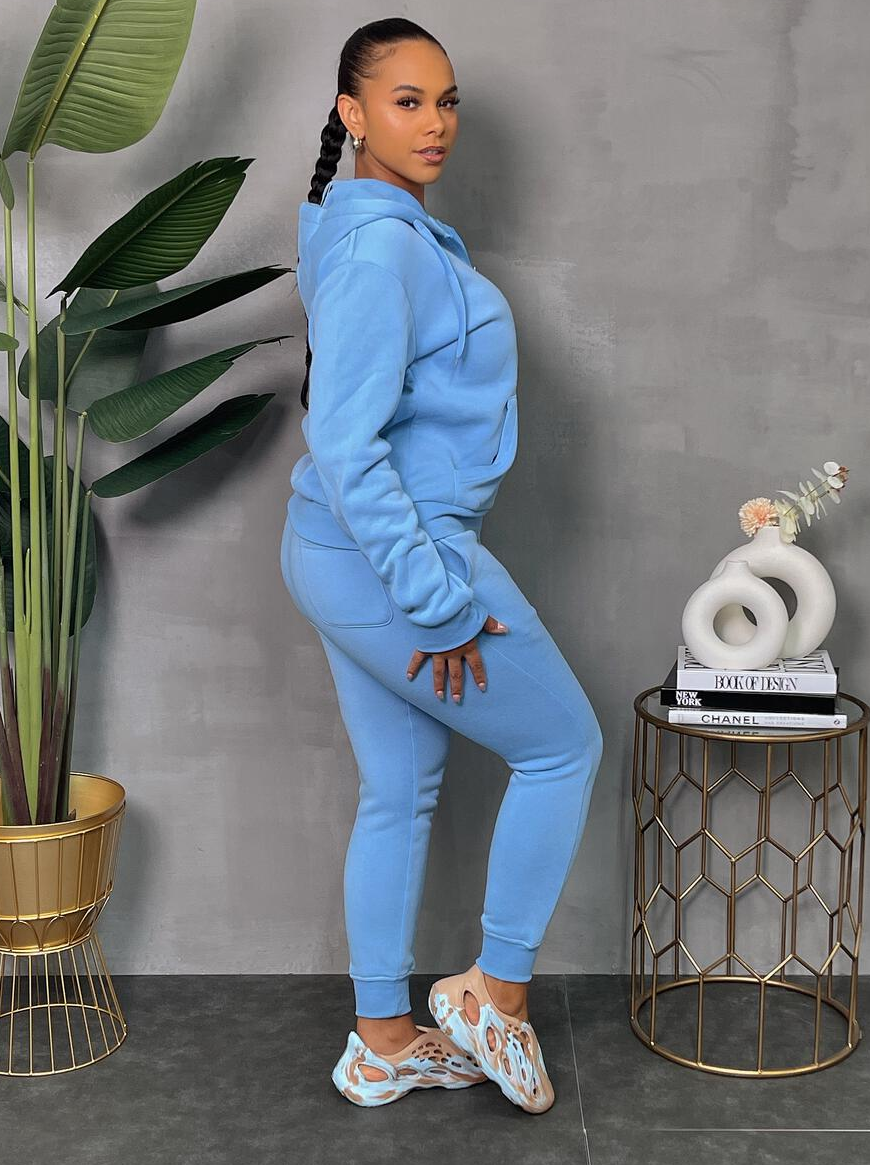 ACCESS LADIES 2PC ACTIVEWEAR/JOGGER ZIPDOWN FLEECE OUFIT SET (SKY BLUE ...