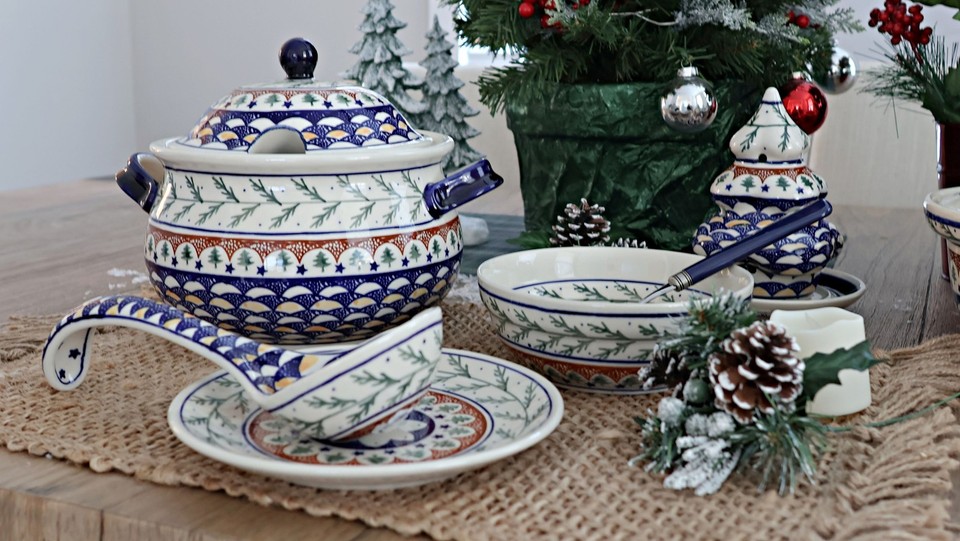 Blue Rose Polish Pottery Evergreen Soup Tureen | eBay