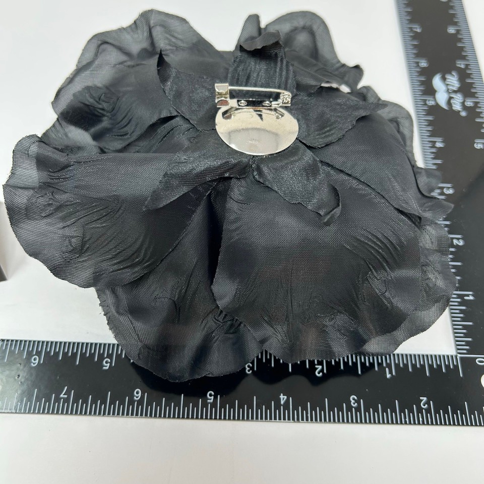 Never Used Joan Rivers Brooch Pin Flower Black Silk Fabric Large With ...