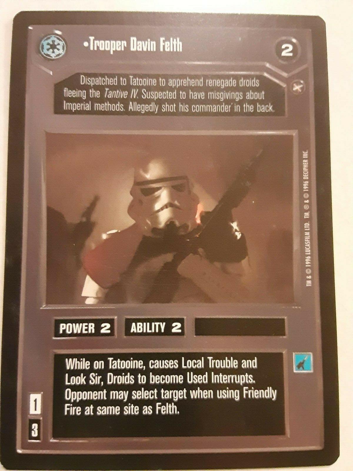 Decipher Star Wars A New Hope CCG RARE BB Trooper Davin Felth | eBay