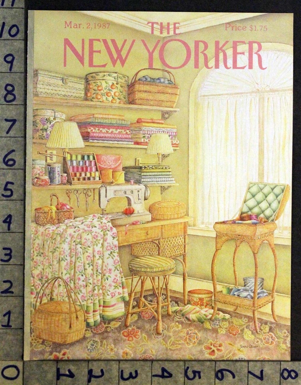 1987 SEWING MACHINE ROOM DECOR CRAFT JENNI OLIVER ART NEW YORKER COVER ...