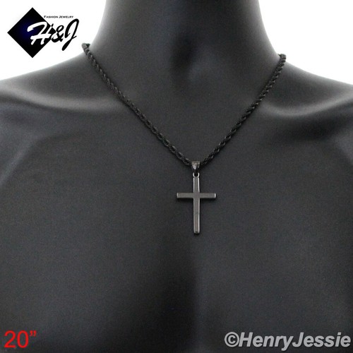 18"20"24"30"MEN Stainless Steel 3mm Black Plated Rope Chain Cross ...