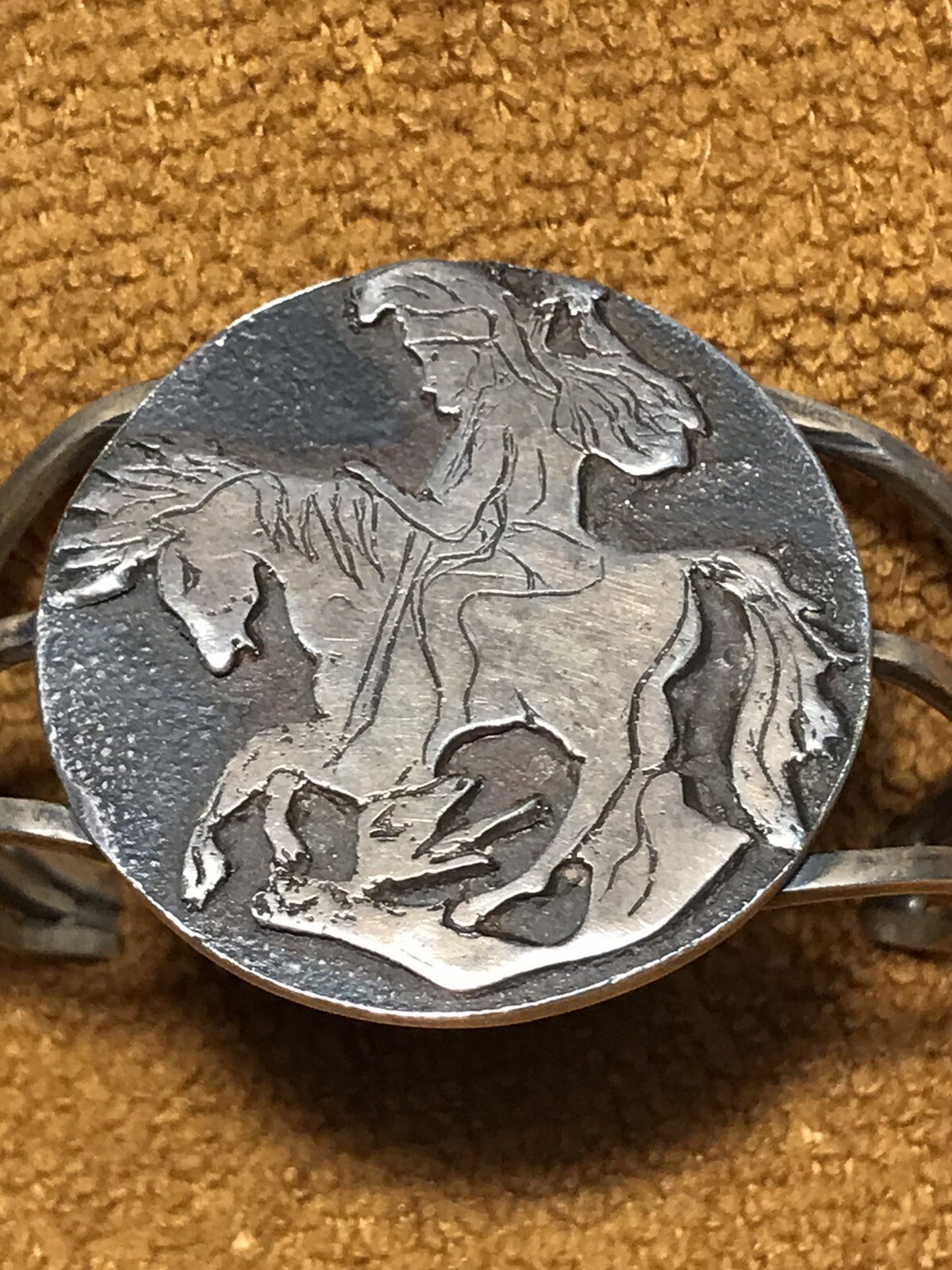 Very Old Hand Carved SterlingSilver Cuff Bracelet Depicting St. George ...