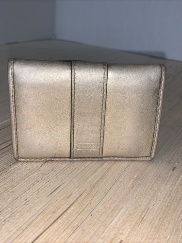 Coach Metallic Gold Leather Card Case With Duel ID Windows, Well Loved ...