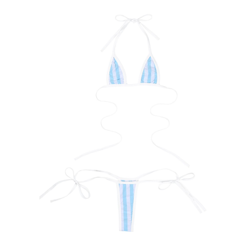 Women Extreme Mini Micro Bikini Set Lace-up Bra with G-String Brazilian ...