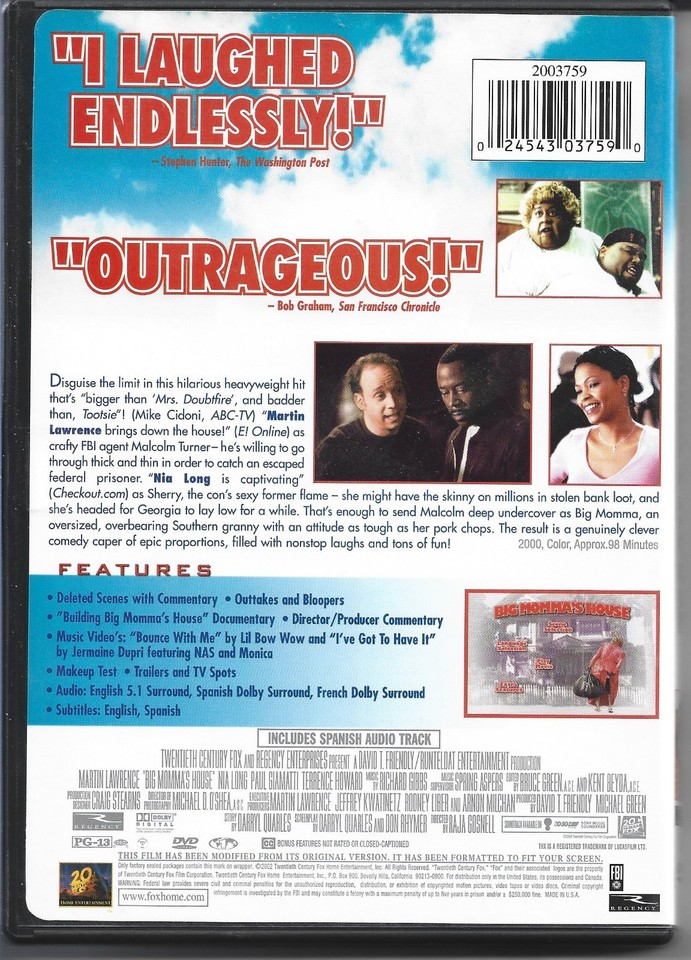 Big Momma's House/ (P&S Sen) (DVD, 2000) - VG - | eBay