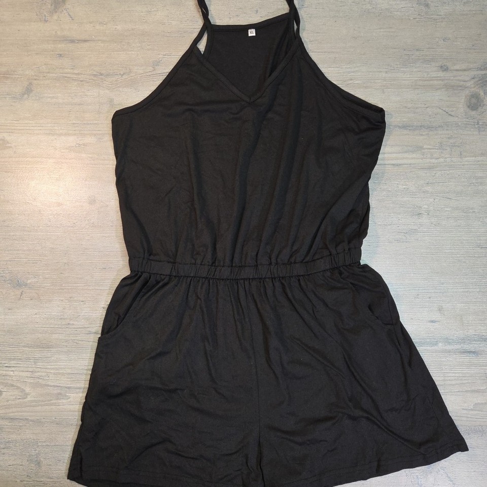 Women's Romper Lot of 3 Size XL Black Red Sleeveless Pockets Elastic ...